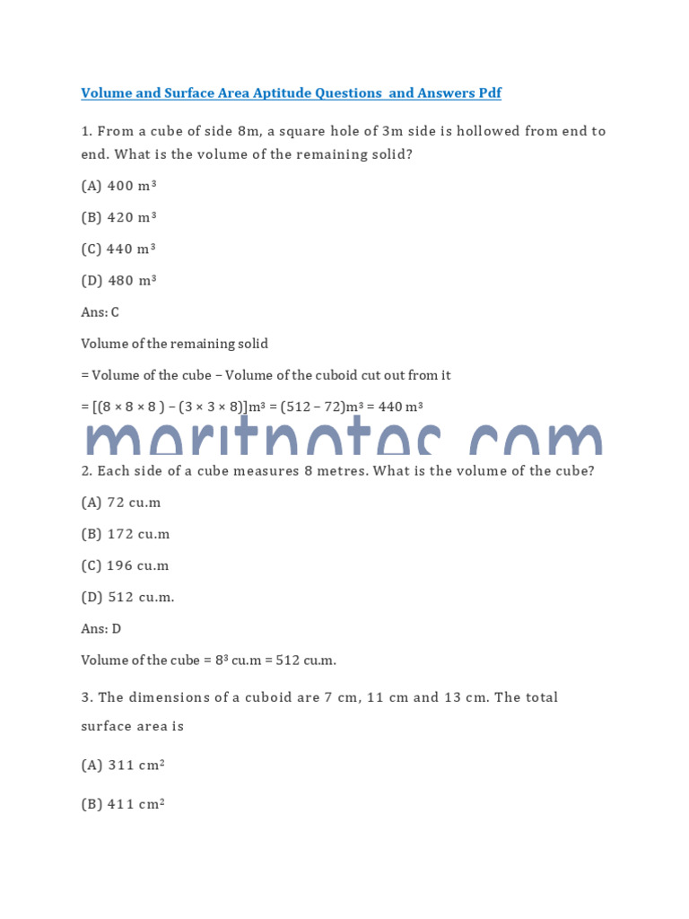 Volume Surface Area Questions | PDF