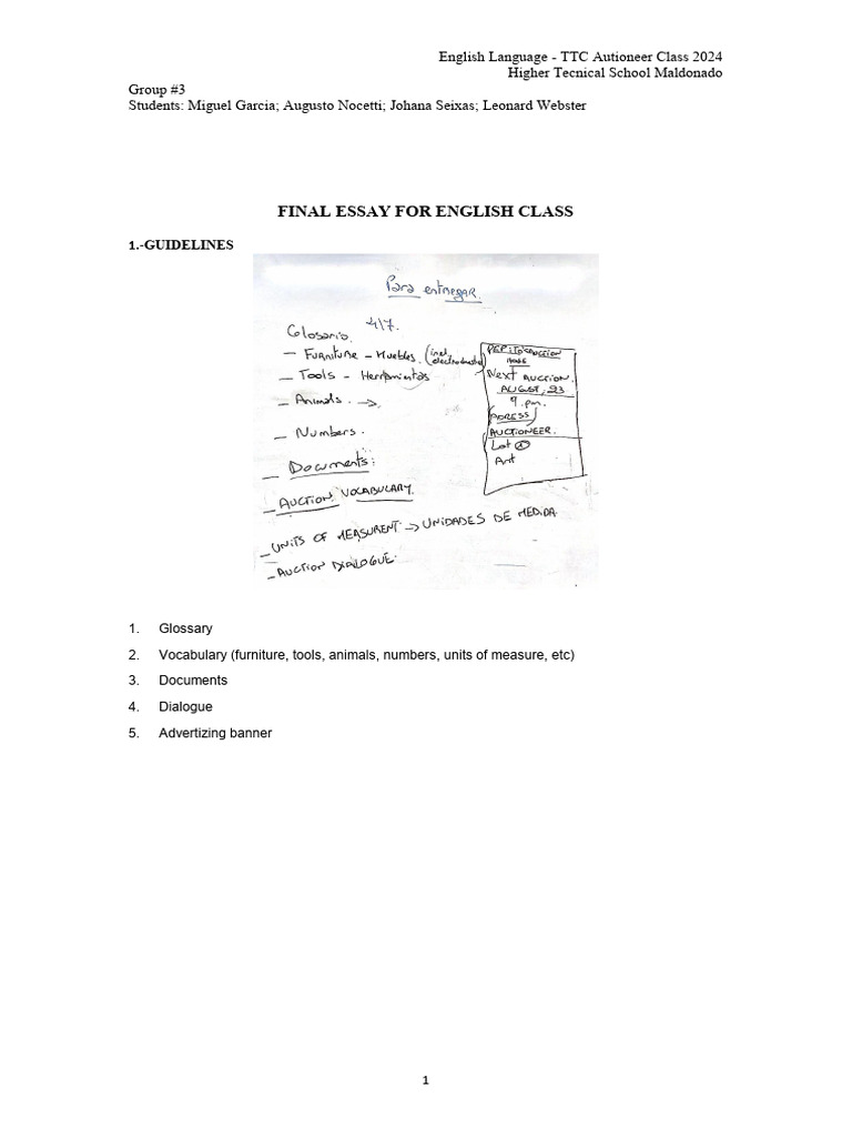 Final Essay For English Class | PDF | Auction | Measurement