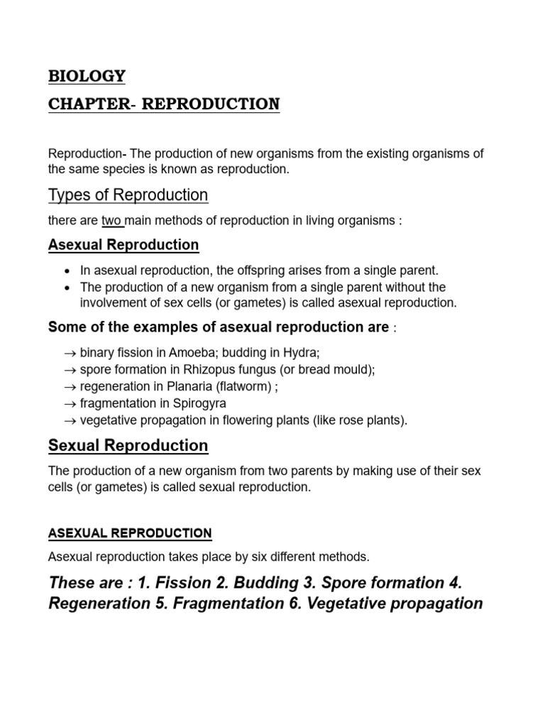 Class 10 Reproduction-New Notes | PDF | Reproduction | Cell (Biology)