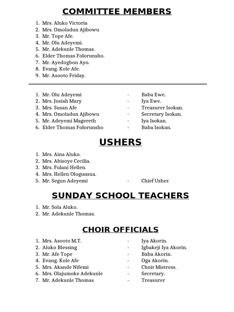 Committee Members and Roles List | PDF