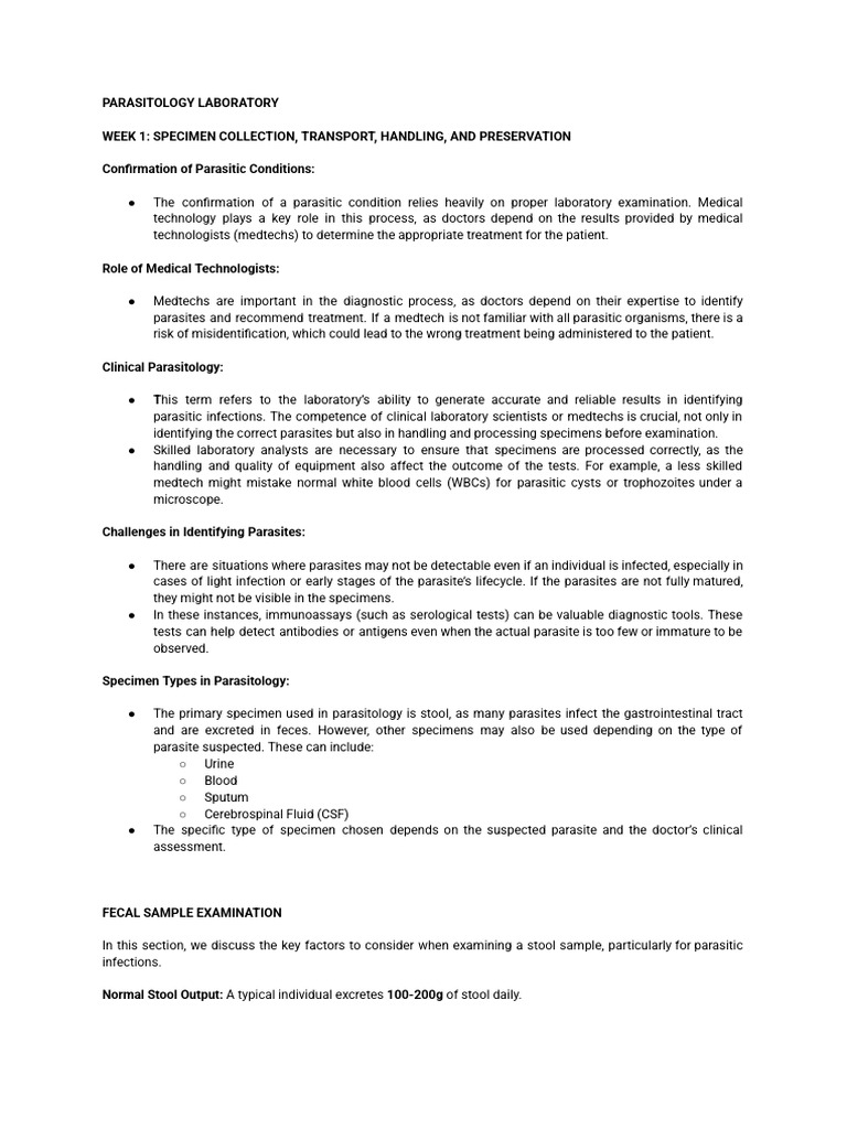 Stool Sample Examination for Parasites | PDF | Human Feces | Staining