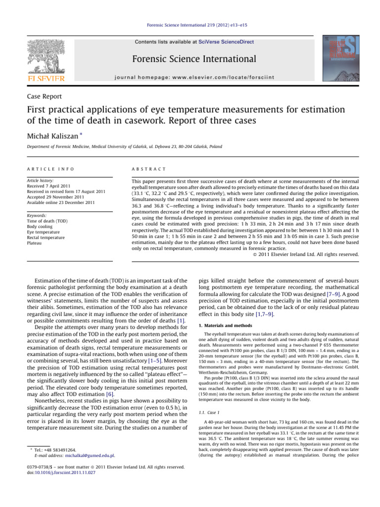 Eye Temperature for Time of Death Estimation | PDF | Rectum | Autopsy