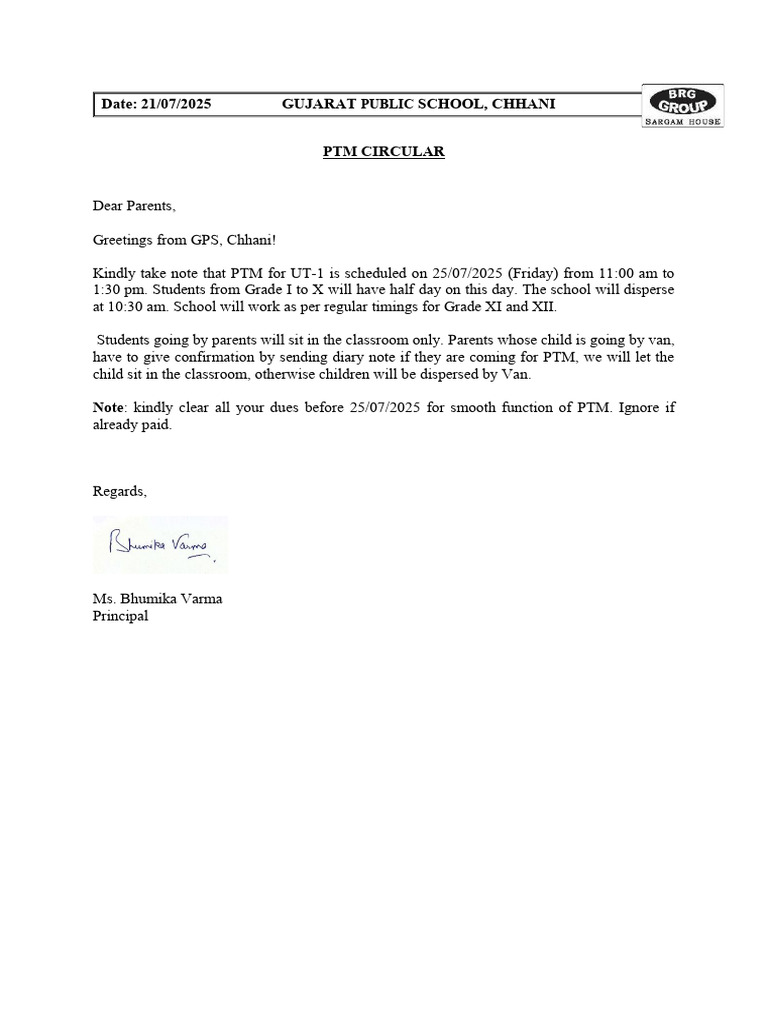UT - 1 PTM Circular | PDF
