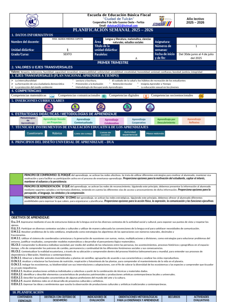 Planificacion Con Inserciones Curriculares 2025 - 2026 Semana 3 I Trim. | PDF | Aprendizaje ...