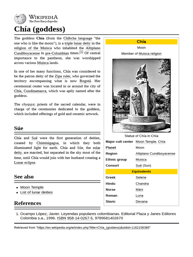 Chía - (Goddess) Moon Goddess of The Musica Colombia - Wikipedia | PDF