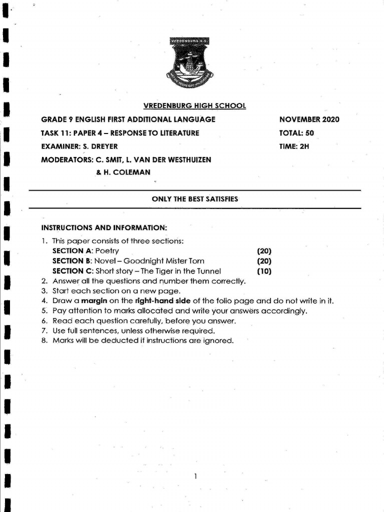 Graad-9-Eng-FAL-P2-Sandile Dikeni | PDF