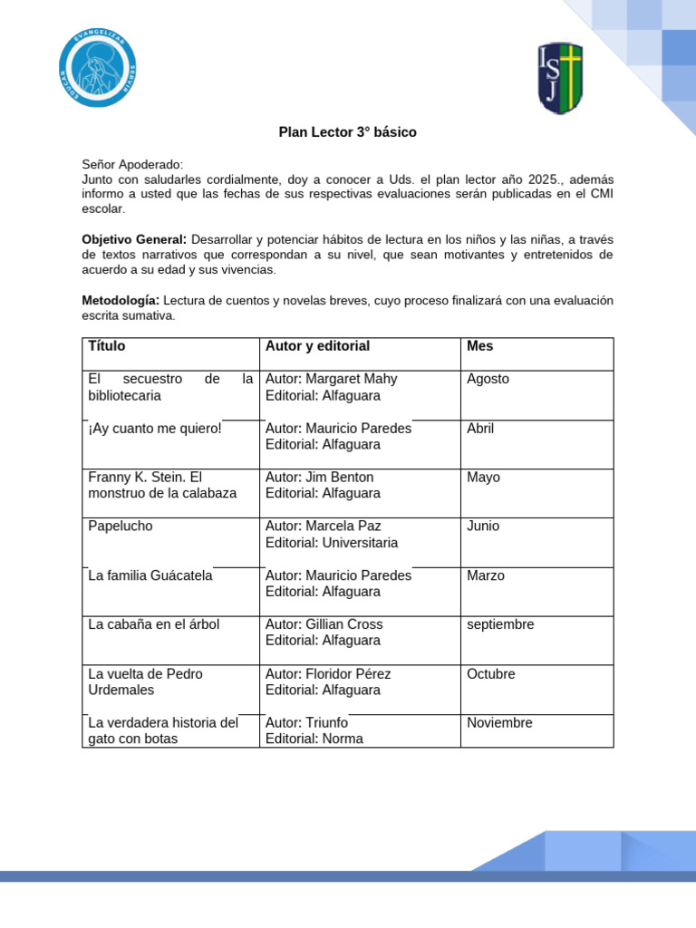 Plan Lector 3°básico | PDF