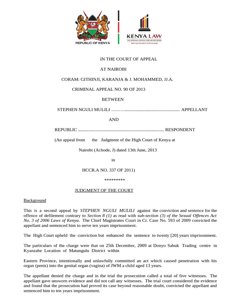 Stephen Nguli Mulili V Republic 2014KECA408 (KLR) | PDF | Burden Of ...