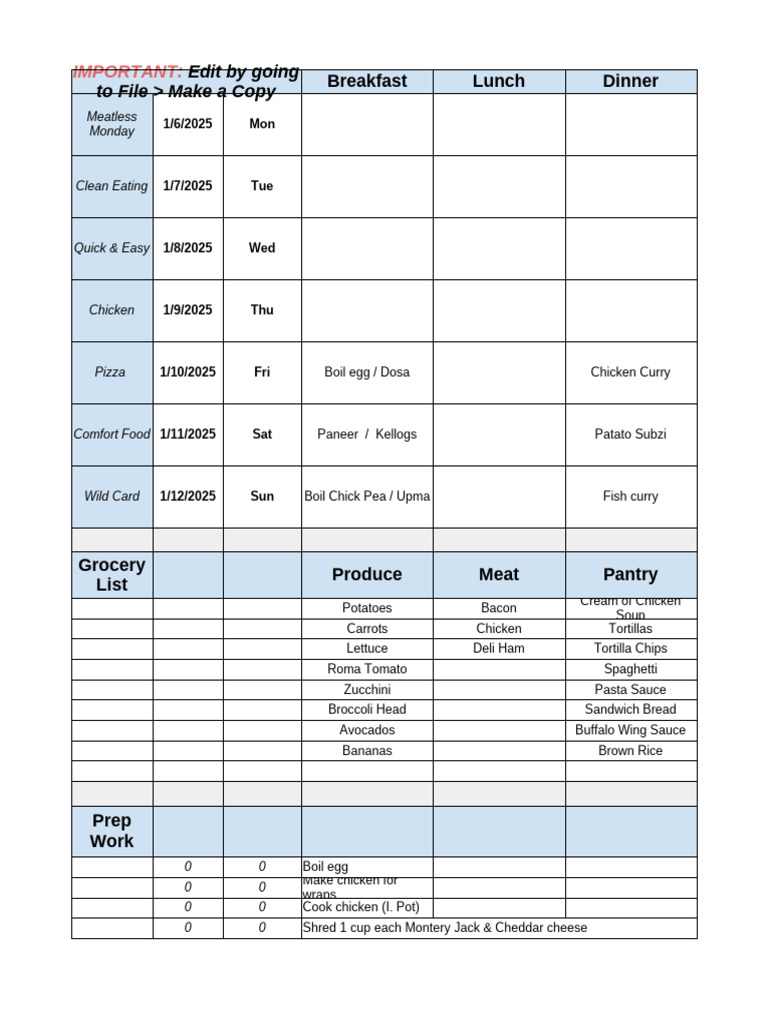 Meal Plan Rotation Template | PDF | Lunch | Salad