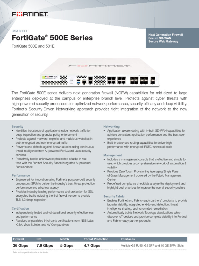 FortiGate 500E Datasheet | PDF | Security | Computer Security