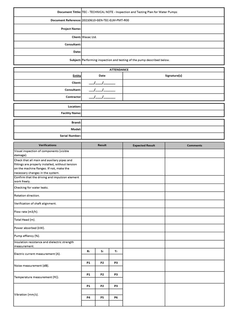 Water Pump Inspection and Testing Plan | PDF
