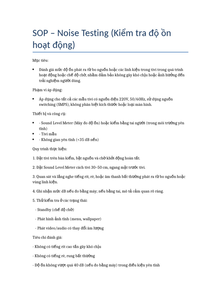 SOP Noise Testing Tivi | PDF