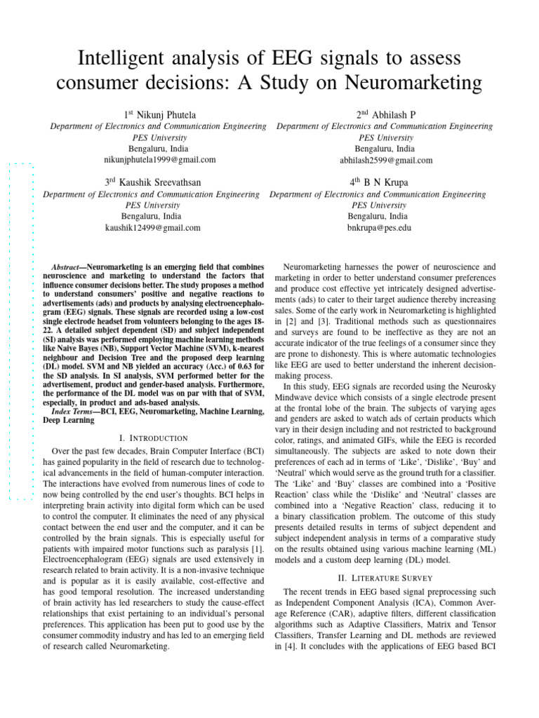 Intelligent Analysis of EEG Signals To Assess Consumer Decisions (2022 ...