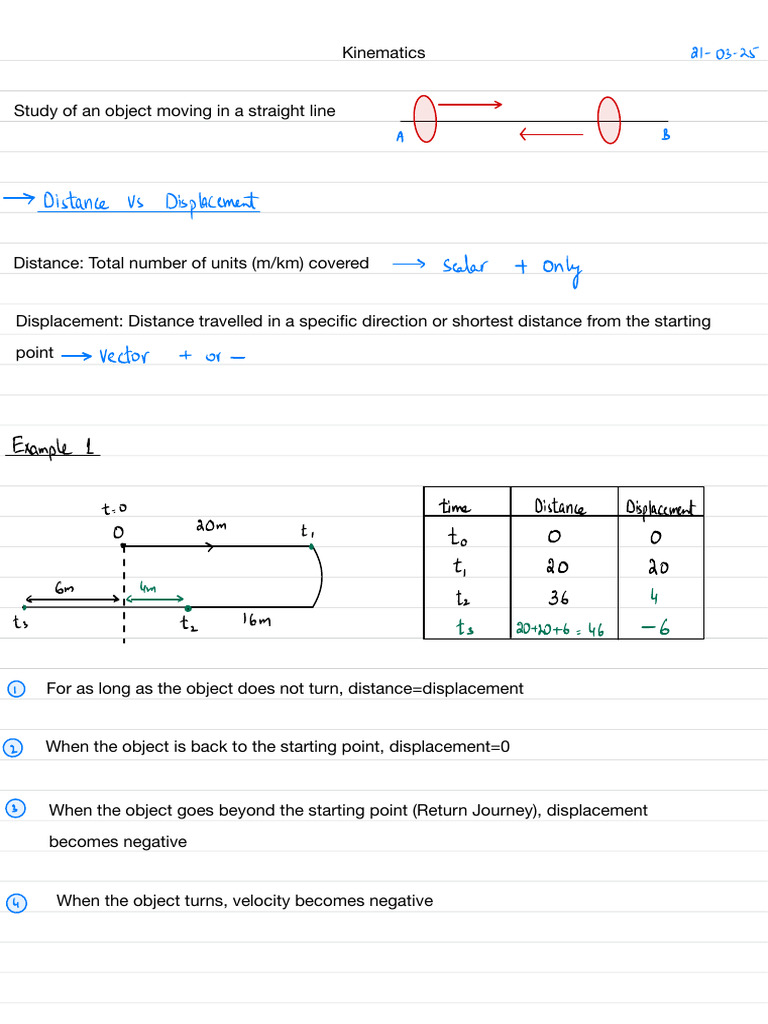 Kinematics: Distance and Displacement Notes | PDF | Velocity | Kinematics