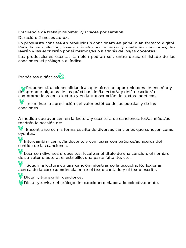 Secuencia Didactica Lengua - Cancionero | PDF | Canciones | Escritura