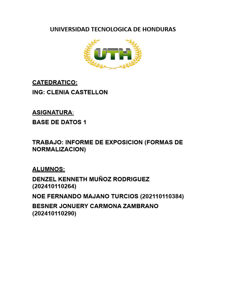 Informe de Exposicion (Formas de Normalizacion) | PDF | Bases de datos ...