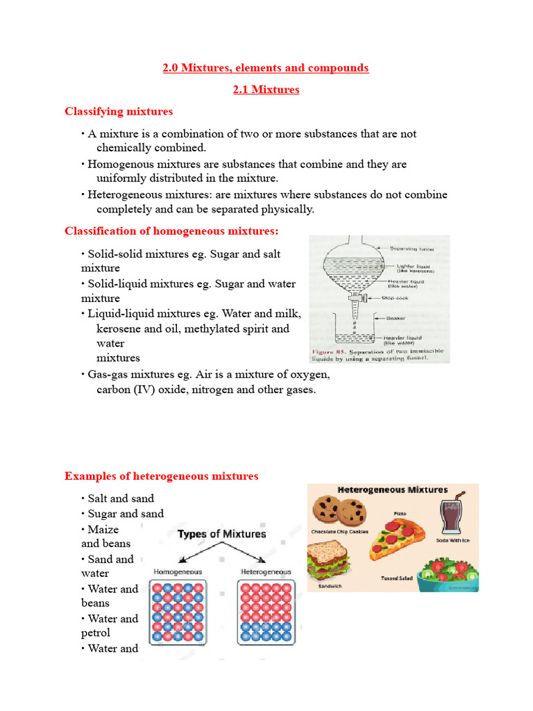 Methods of Separating Mixtures (Mixtures Elements and Compounds) | PDF ...