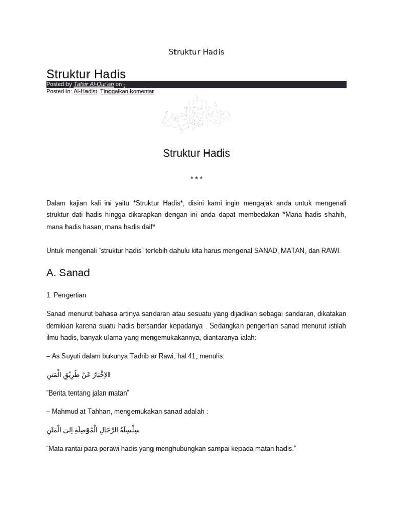 Struktur dan Jenis Hadis | PDF