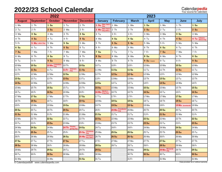 School Calendar 2022 2023 Landscape | PDF