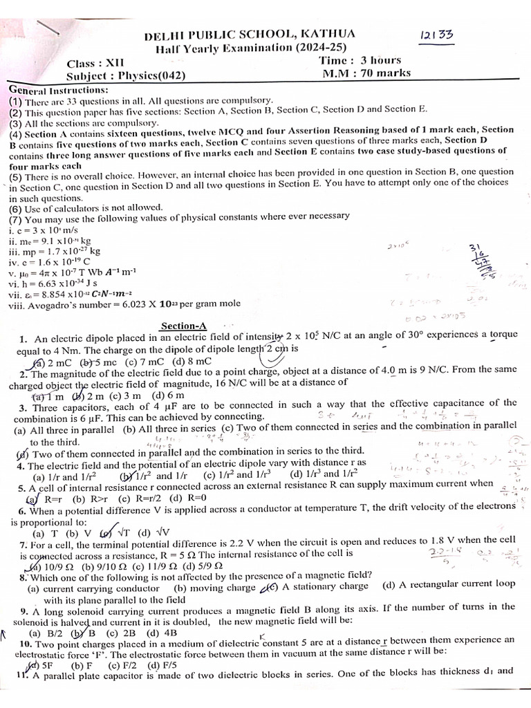 Dps Paper Phy Term 1 | PDF