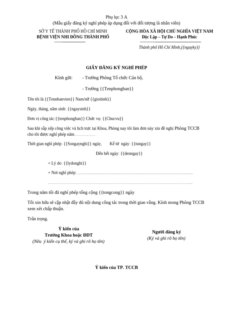 QĐ Nghi Phep - PL3 A Mau-Don-Xin-Nghi-Phep - 1 | PDF