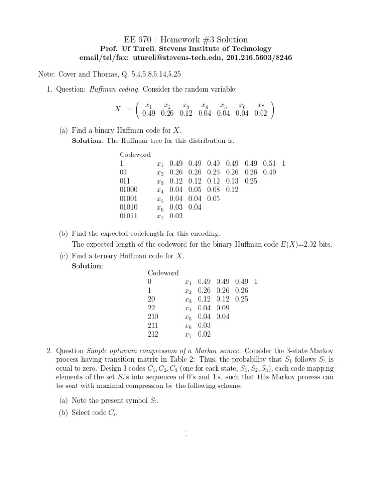 Ternary Huffman Coding Solutions | PDF | Bit | Markov Chain