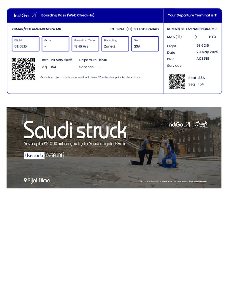 Boarding Pass Chennai To Hyd | PDF