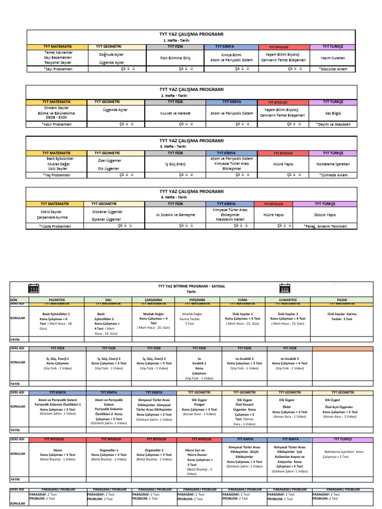 TYT Yaz Bitirme Programı - Sayısal | PDF