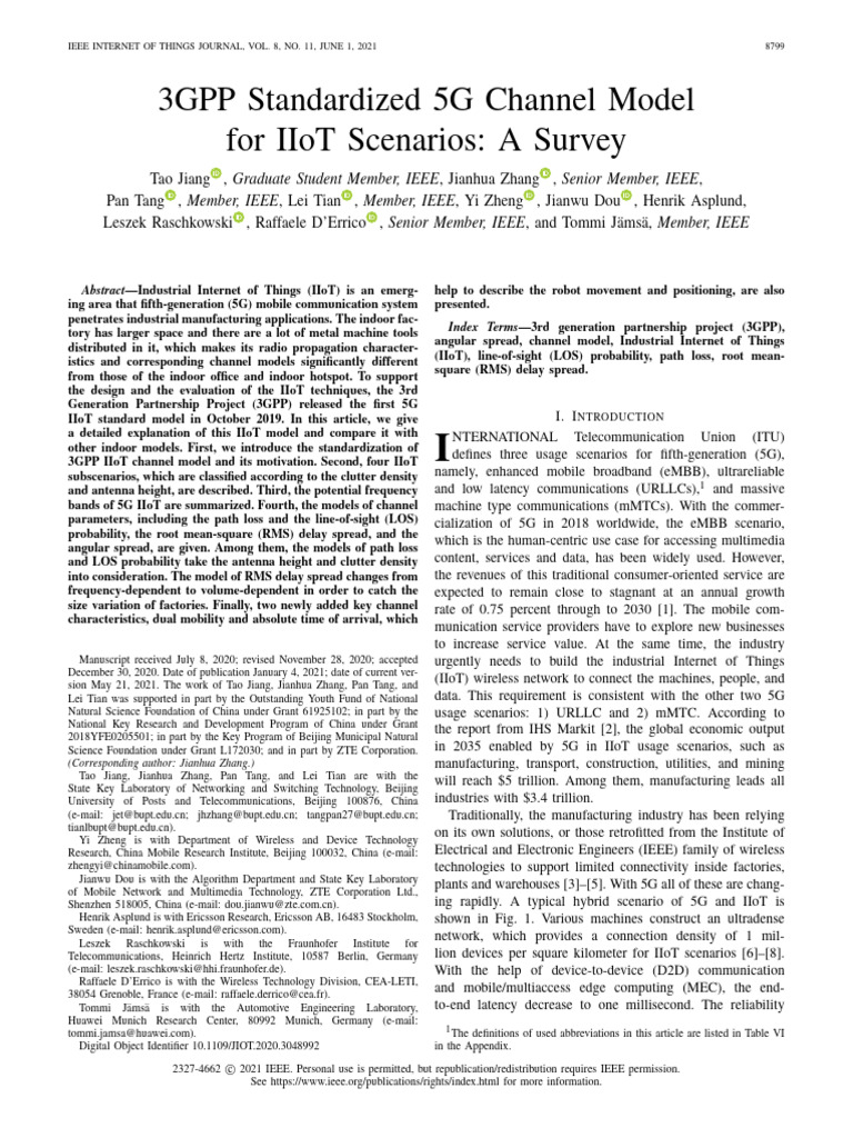 3GPP Standardized 5G Channel Model For IIoT Scenarios A Survey | PDF ...