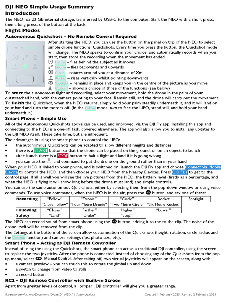 DJI NEO Drone Usage Guide | PDF | Unmanned Aerial Vehicle | Smartphone