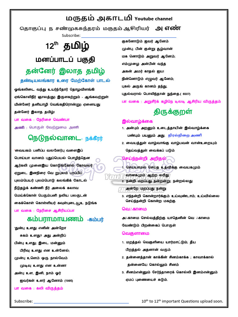12th Tamil Manapada Padal PDF Download | PDF