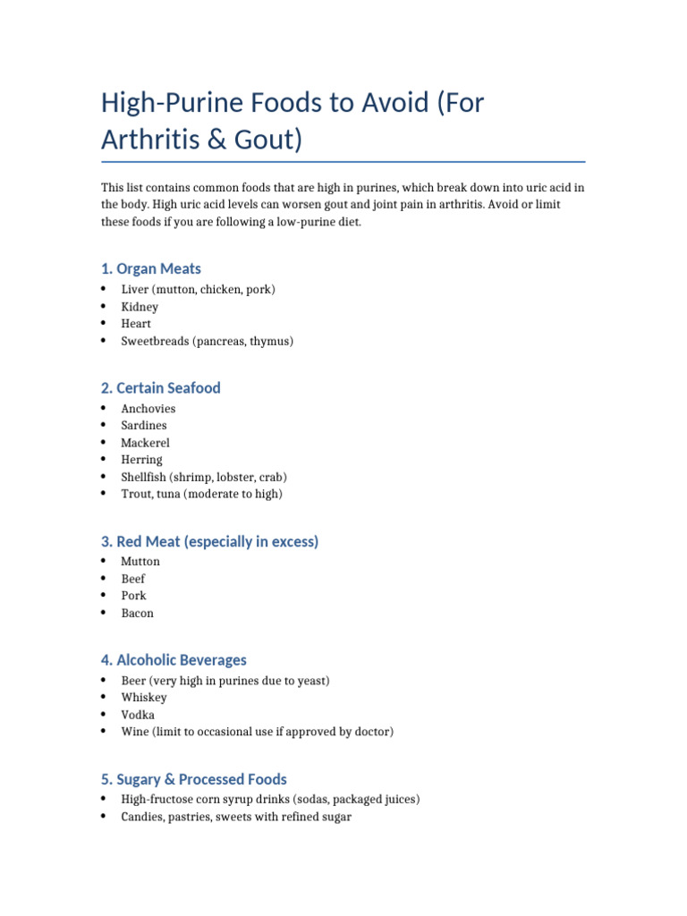 High Purine Foods List | PDF