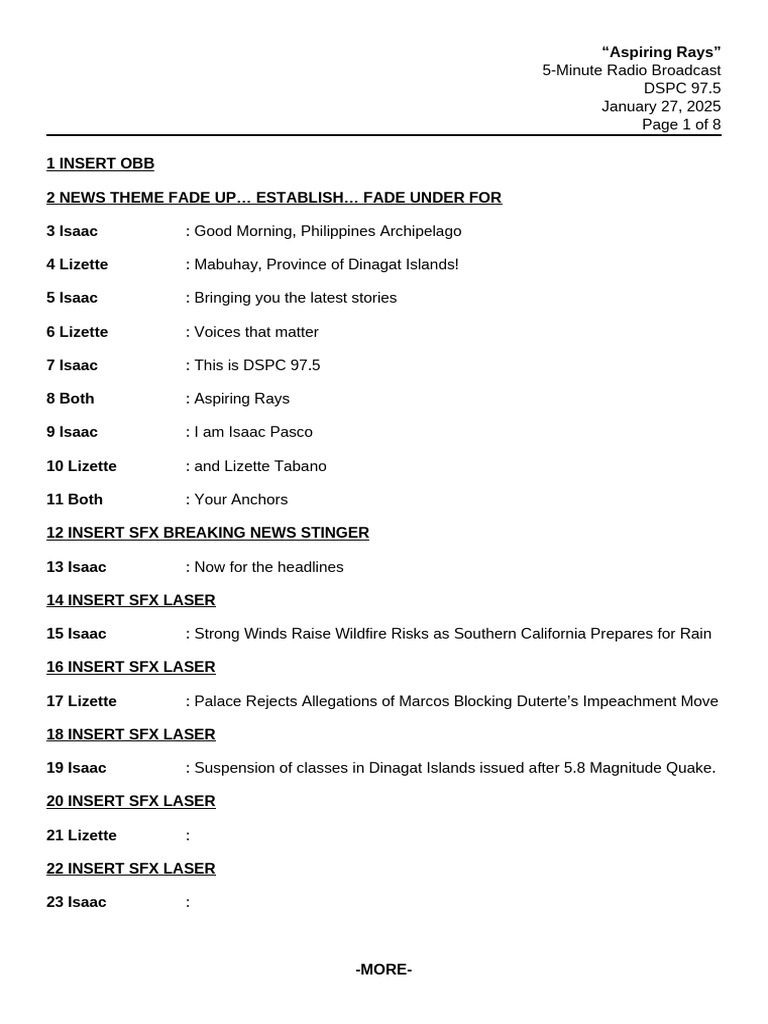 Radio Broadcasting Script 2024 | PDF | Volcano