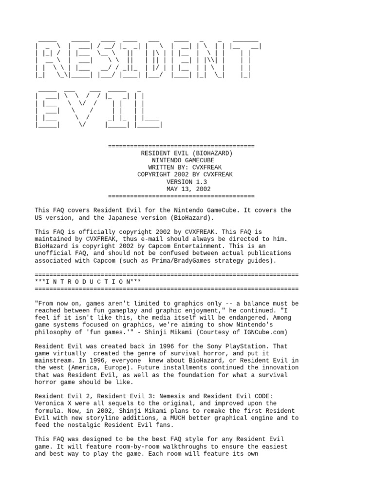 Resident Evil GameCube FAQ Guide | PDF | Resident Evil