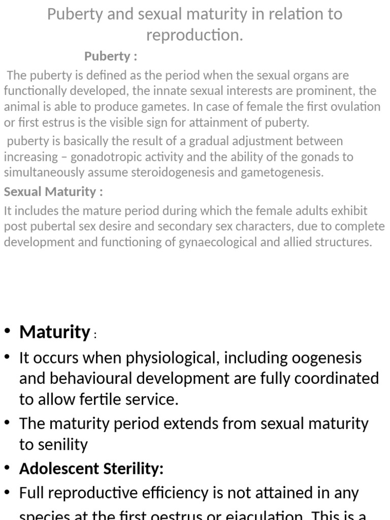 Puberty and Sexual Maturity in Animals | PDF | Puberty | Gonadotropin