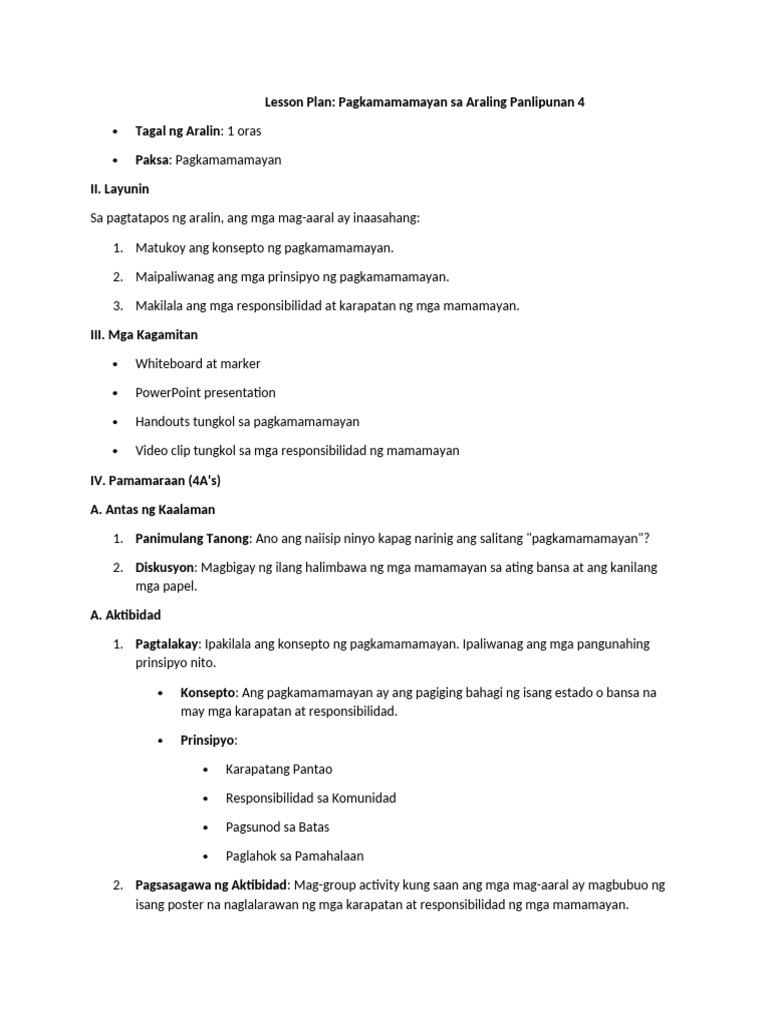 Lesson Plan in AP4 | PDF