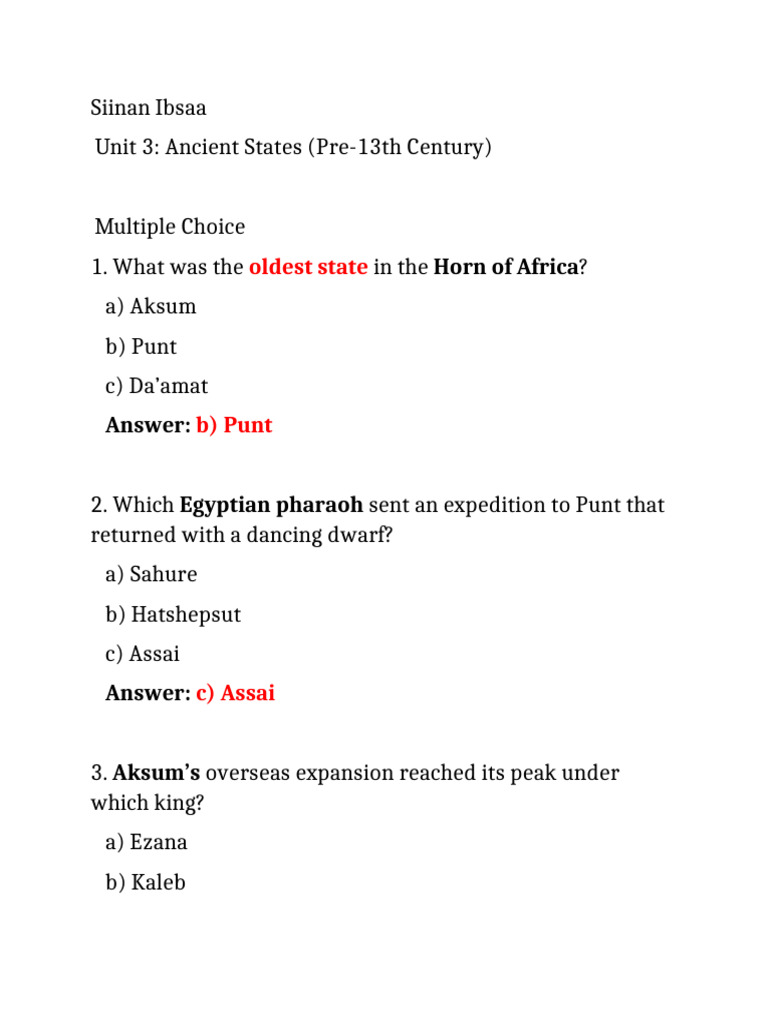 Siinan Ibsaa History Examnation-1 | PDF | Ethiopia