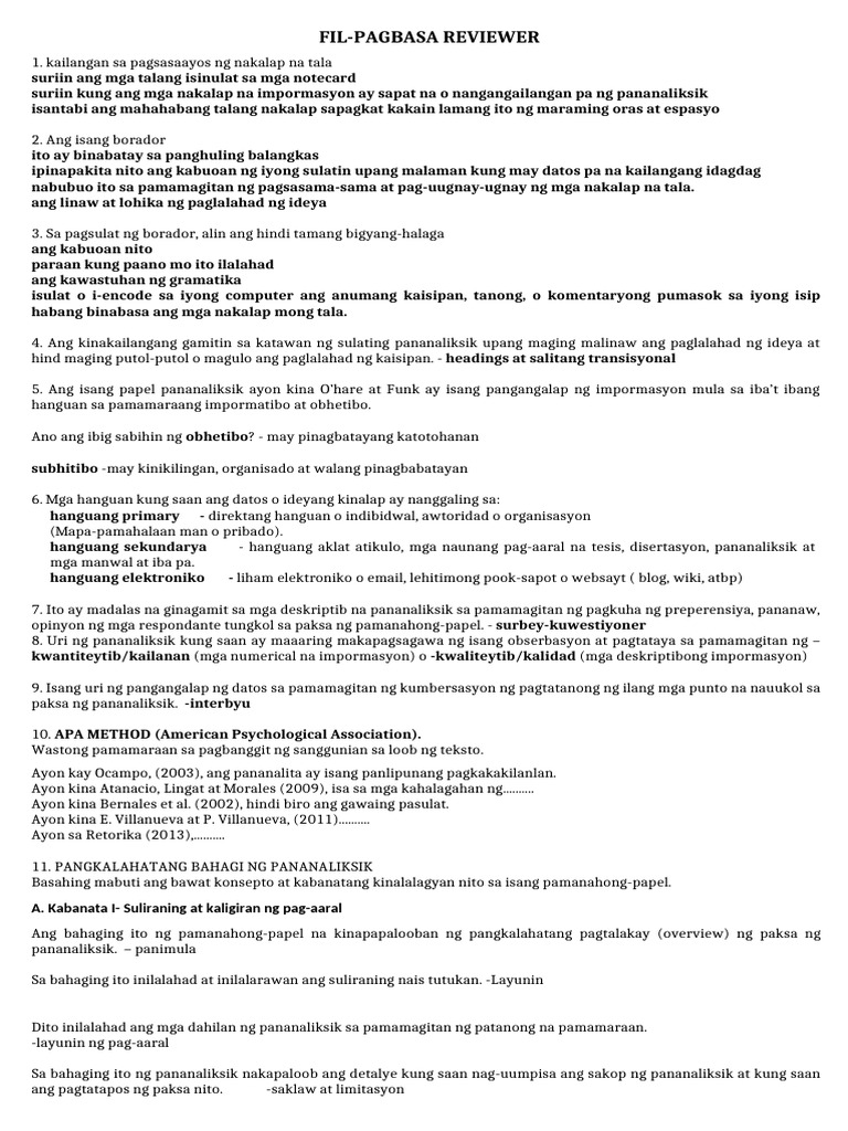 Q4 Pagbasa Reviewer | PDF