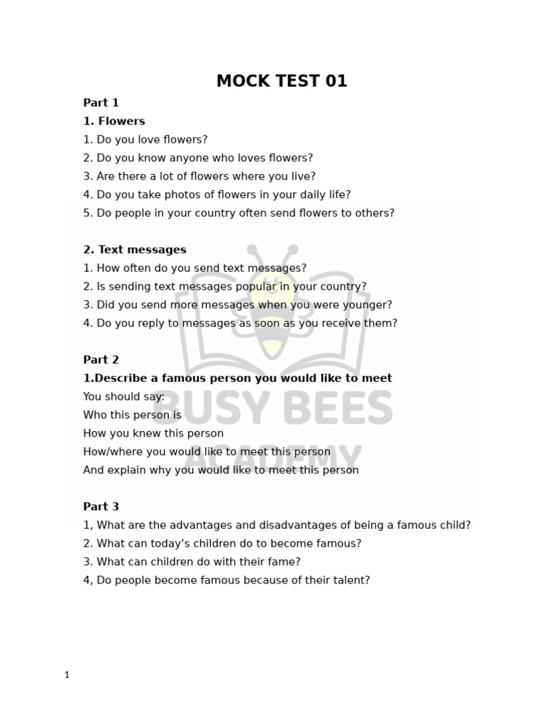 Multilevel Speaking Mock Tests Overview | PDF | Adolescence | Birthdays