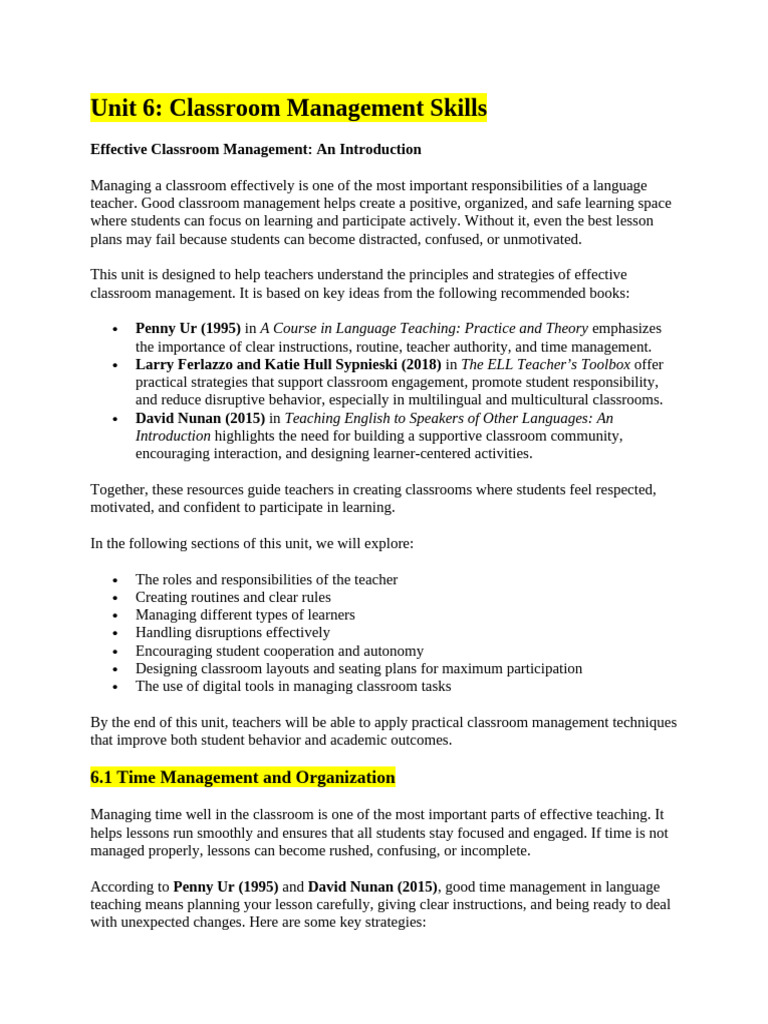 Classroom Management Skills Overview | PDF | Classroom Management ...