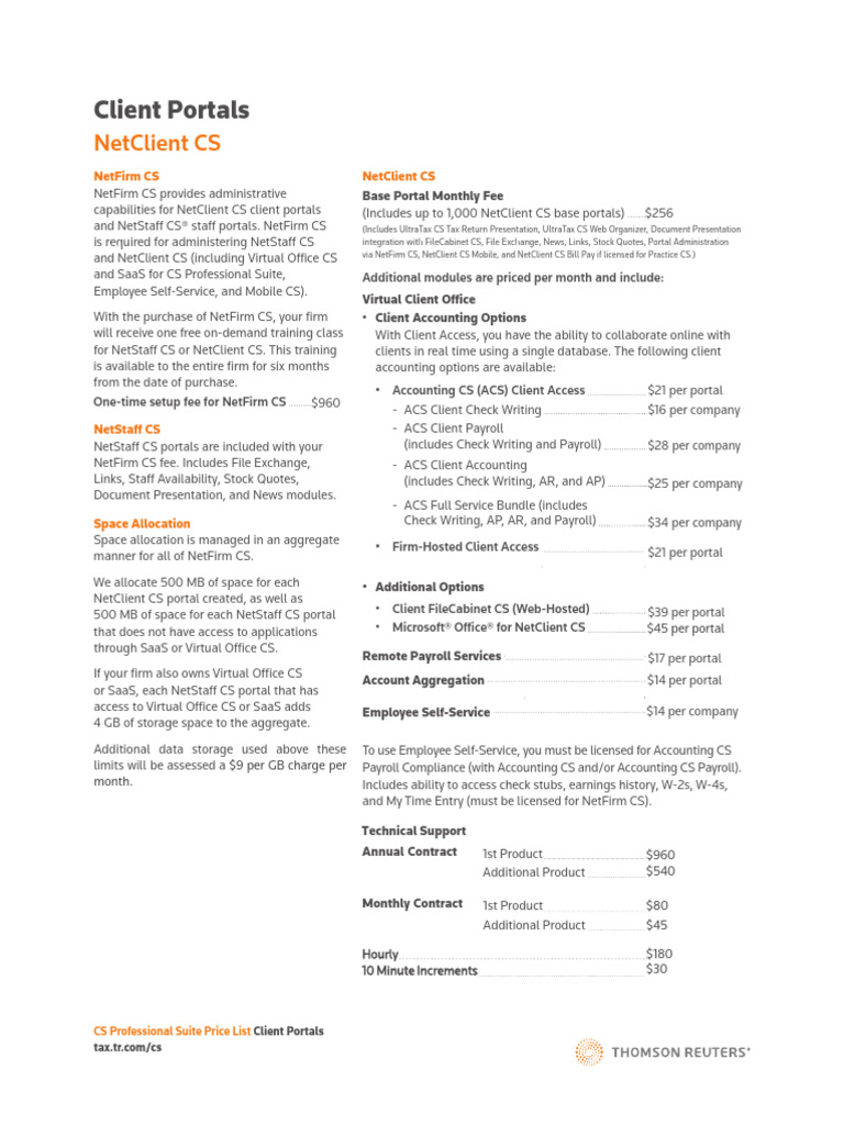 NetClient CS Portal Pricing Overview | PDF | Payroll | Computing