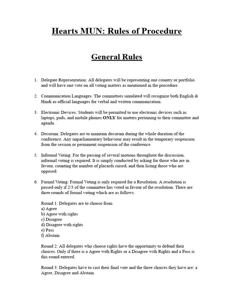 Hearts MUN: Procedure Rules Guide | PDF