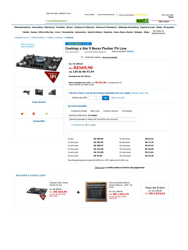 Cooktop A Gás 5 Bocas Fischer Fit Line - Cooktops No | PDF