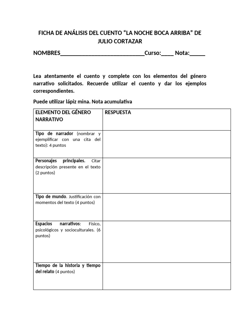 Ficha de Análisis Del Cuento | PDF