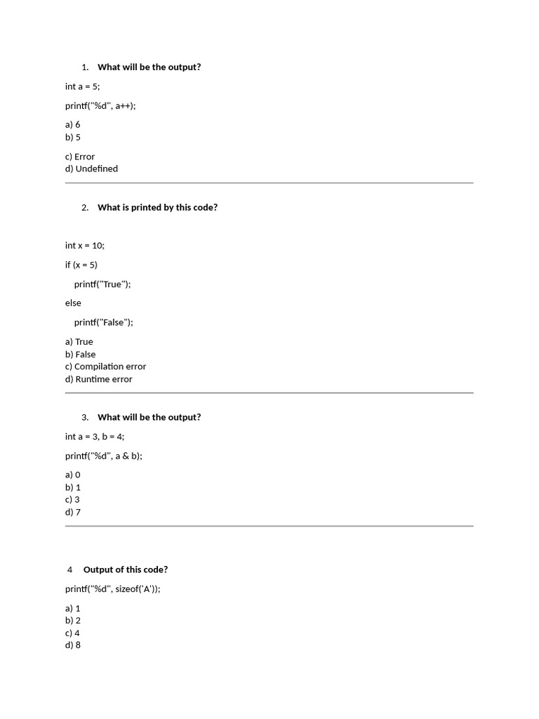 Java and C Code Output Questions | PDF
