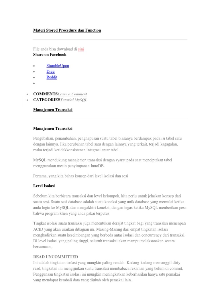 Materi Stored Procedure Dan Function | PDF