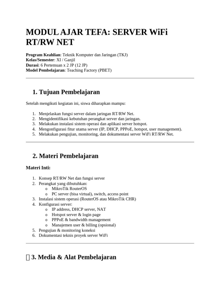 Modul Ajar Server WiFi RT/RW Net | PDF