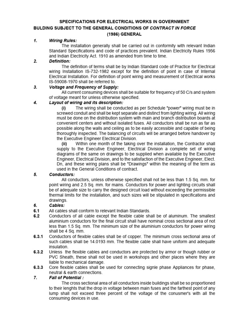 Standard Specification For Electrical Work | PDF | Electrical Wiring | Fuse (Electrical)