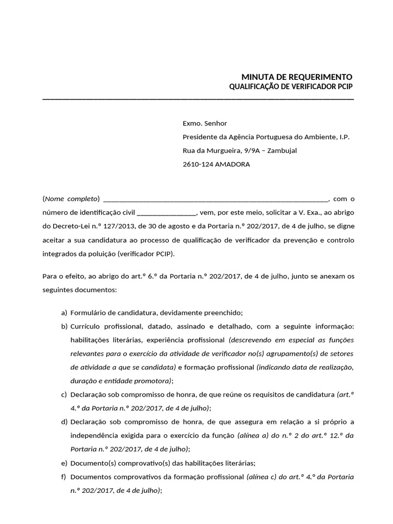 Minuta Requerimento de Candidatura | PDF | Desenvolvimento profissional