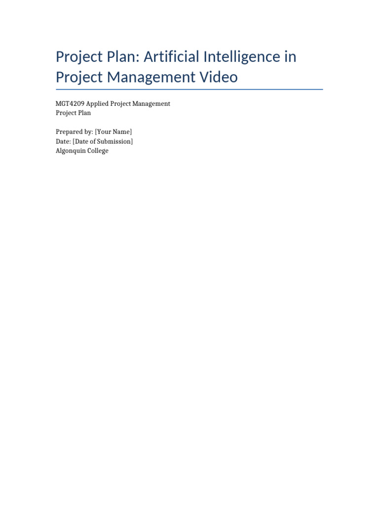 Artificial Intelligence in PM Video Project Plan Detailed | PDF ...